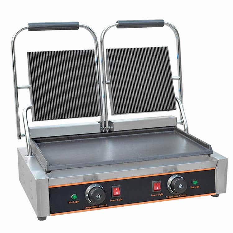 Double Panini Grill Grooved Top and Smooth Bottom